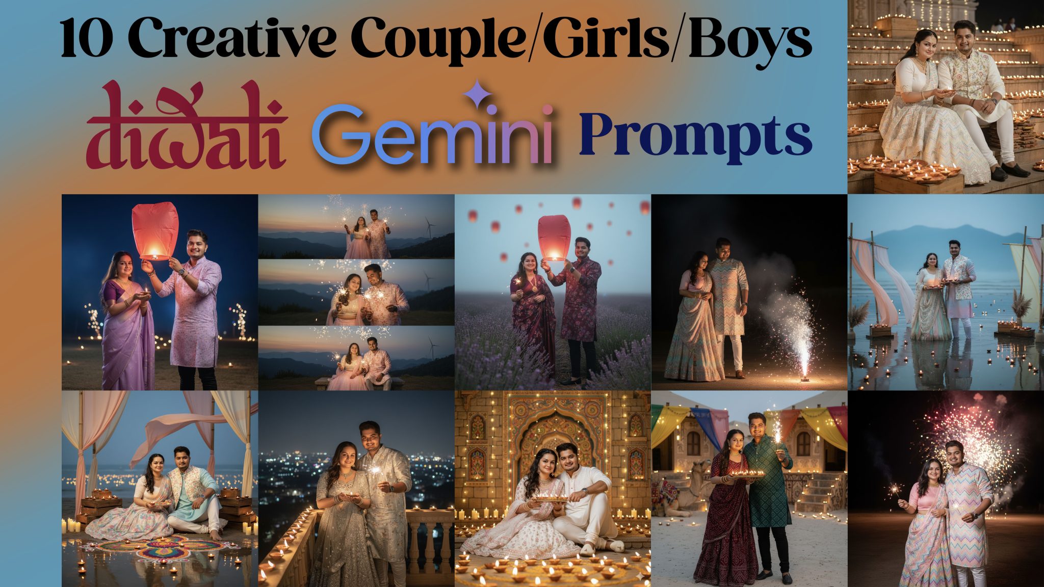 10 Diwali Creative Couple Gemini Prompts Photo Editing | Diwali Couple ...